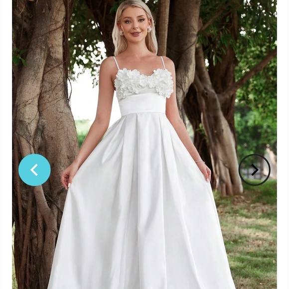 Dresses | White Floral Applique Spaghetti Strap Maxi Dress | Poshmark